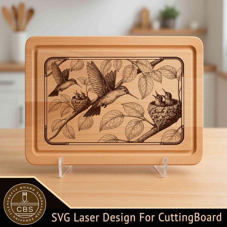 Hummingbird Cutting Board SVG File: Laser Engraving Design (digital ...