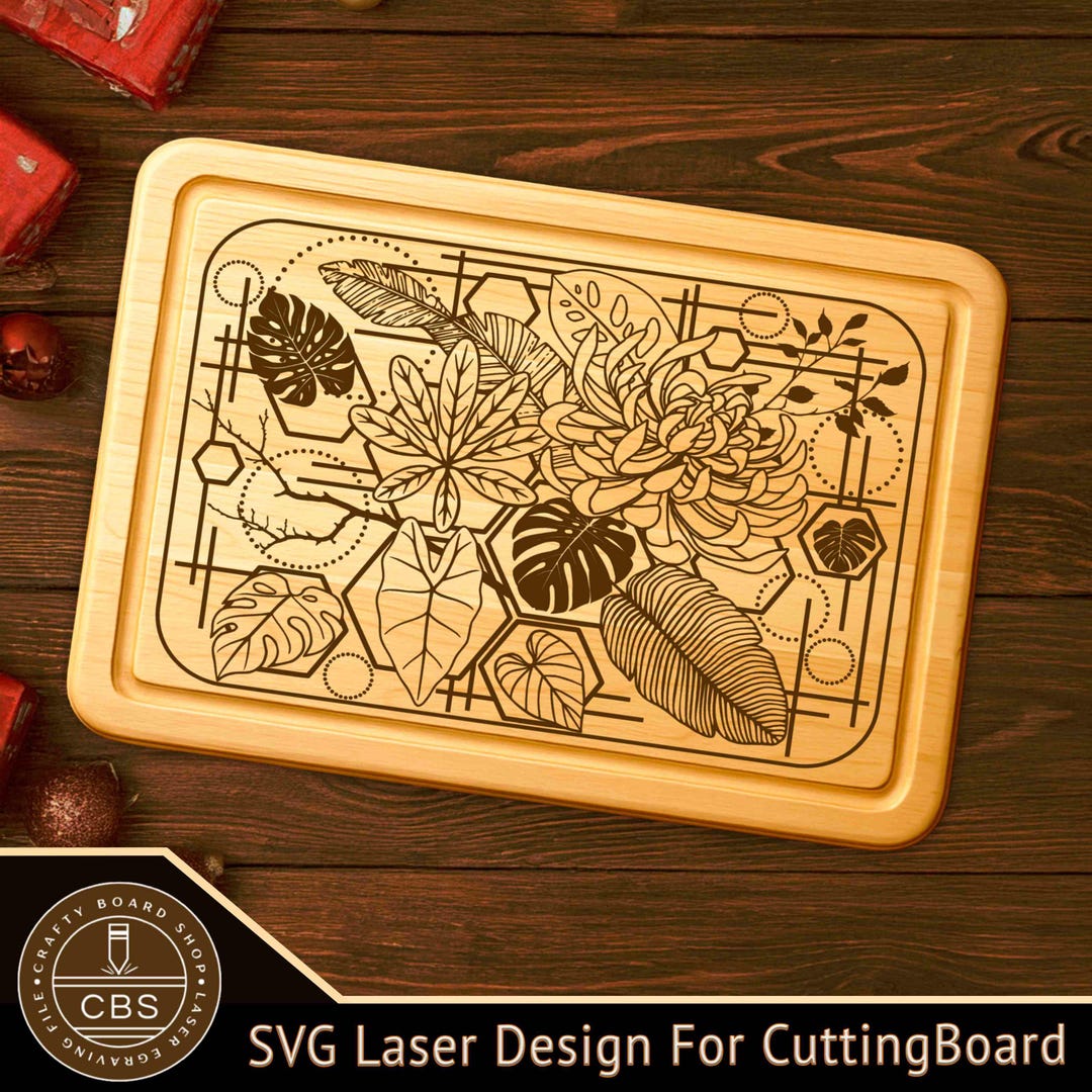 Leaves Cutting Board SVG File: Laser Engraving Design (digital Download ...