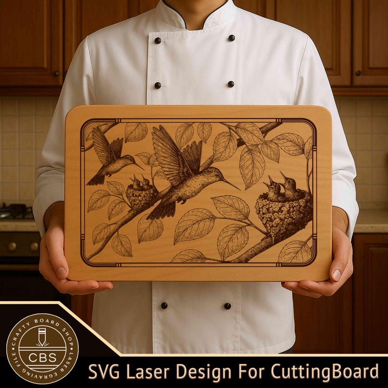Hummingbird Cutting Board SVG File: Laser Engraving Design (digital ...