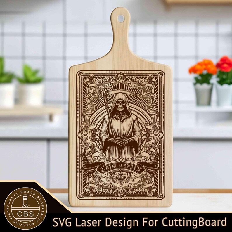 Grim Reaper Cutting Board SVG File: Laser Engraving Design (digital ...
