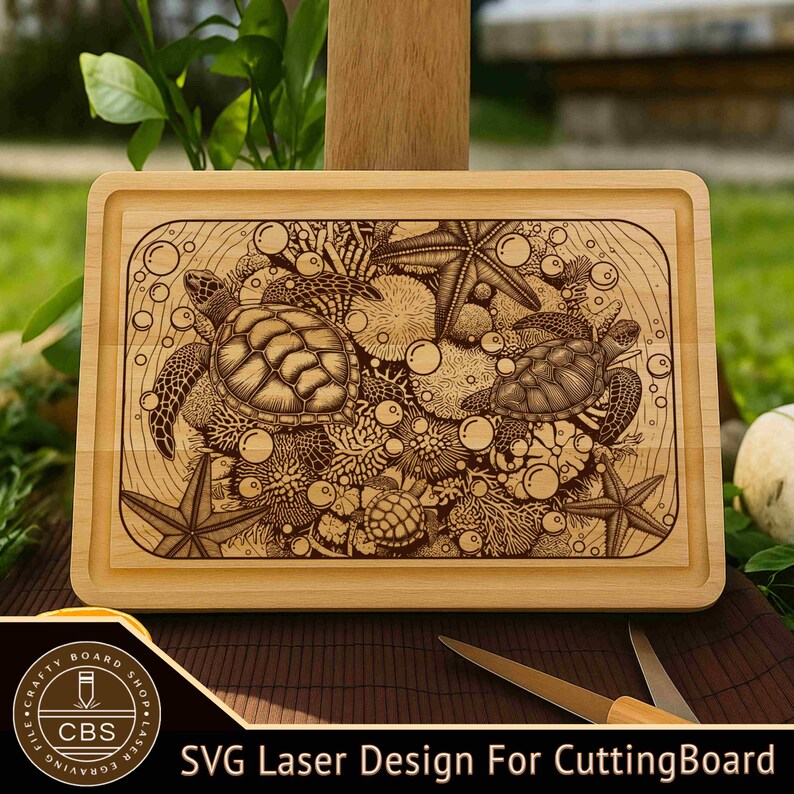 Turtle Cutting Board SVG File: Laser Engraving Charcuterie Board ...