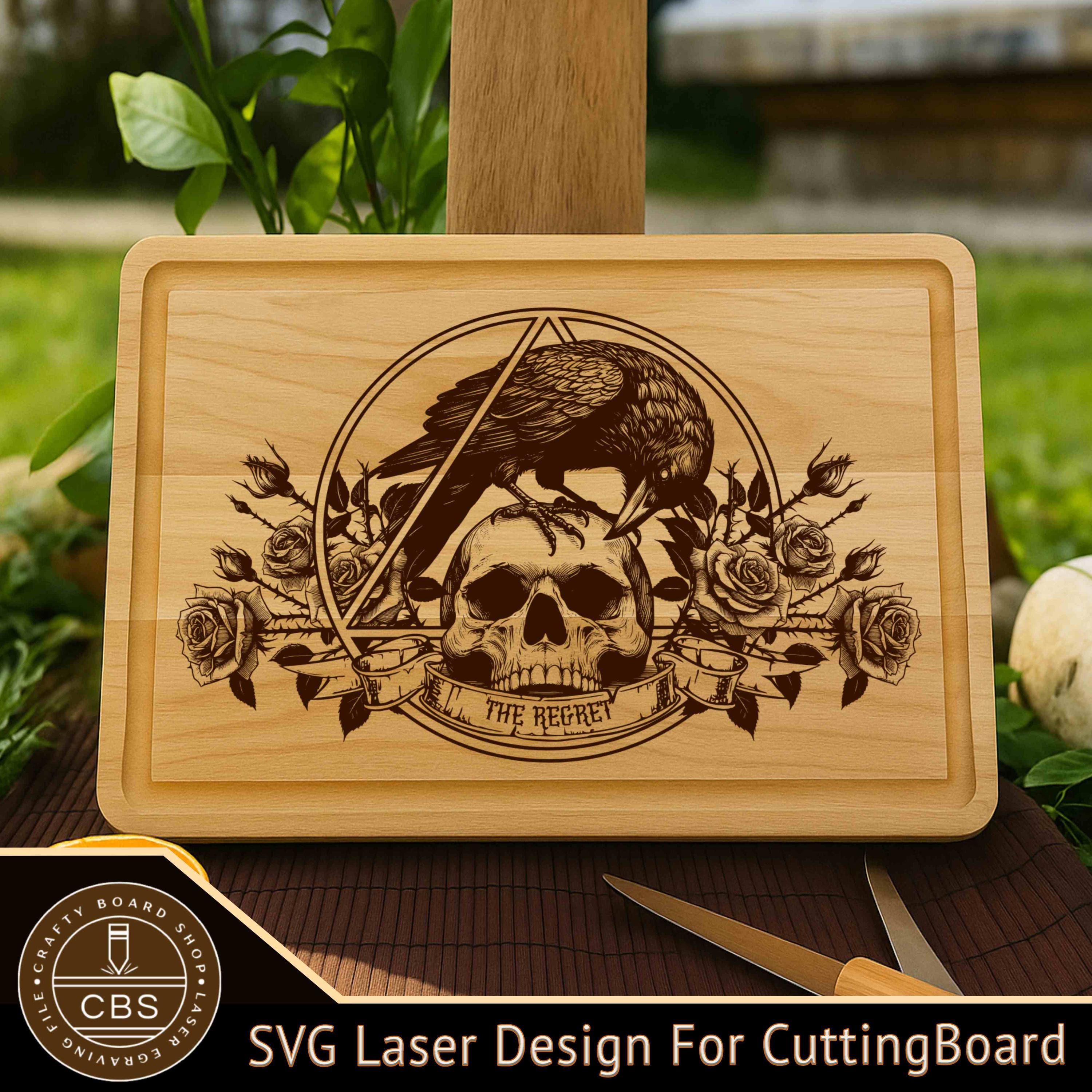 Mystical Crow Cutting Board SVG File: Laser Engraving Design (digital ...
