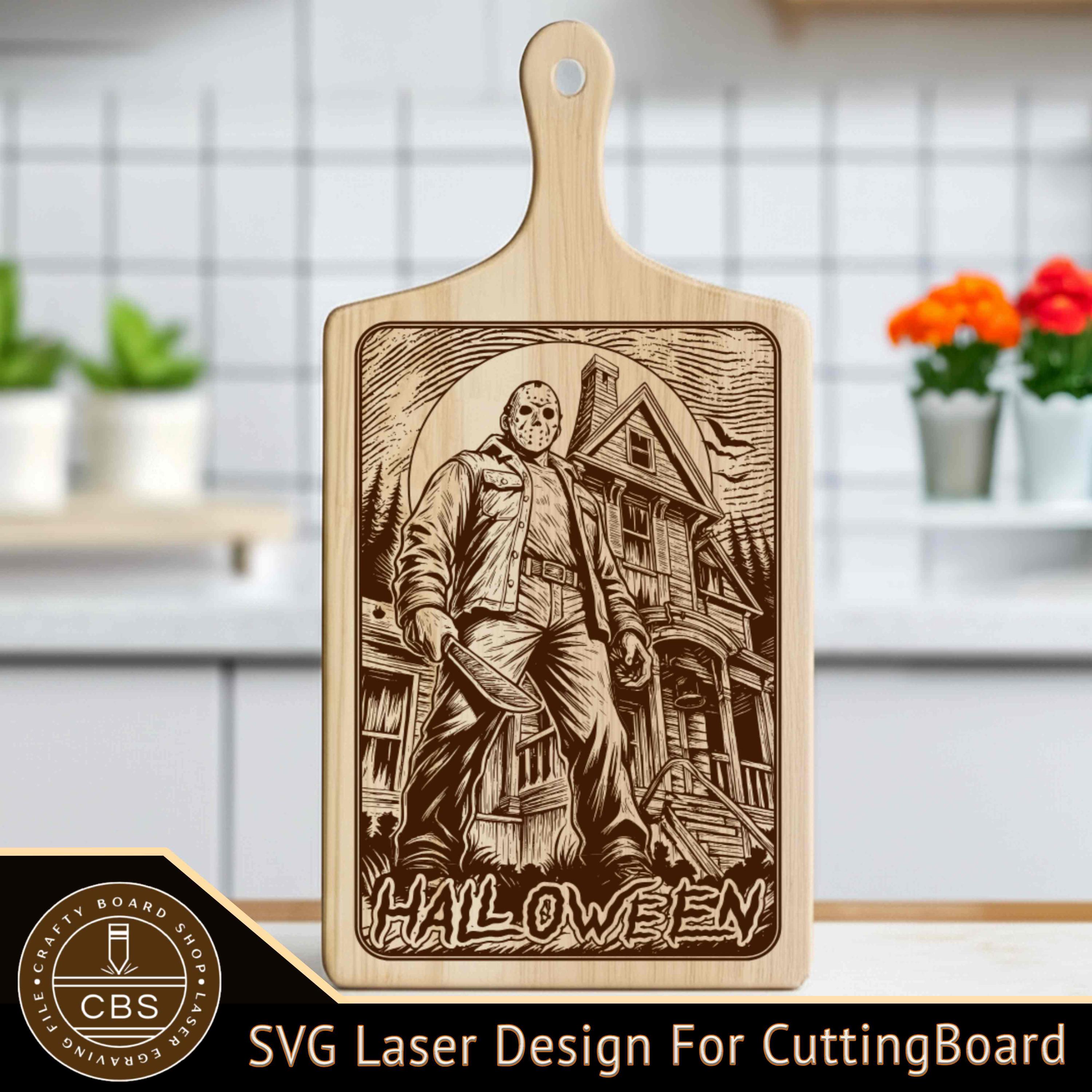 Horror Halloween Cutting Board SVG File: Laser Engraving Design ...