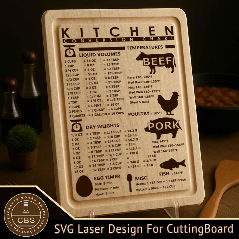 Kitchen Conversion Chart SVG File: Laser Engraved Cutting Board Design ...