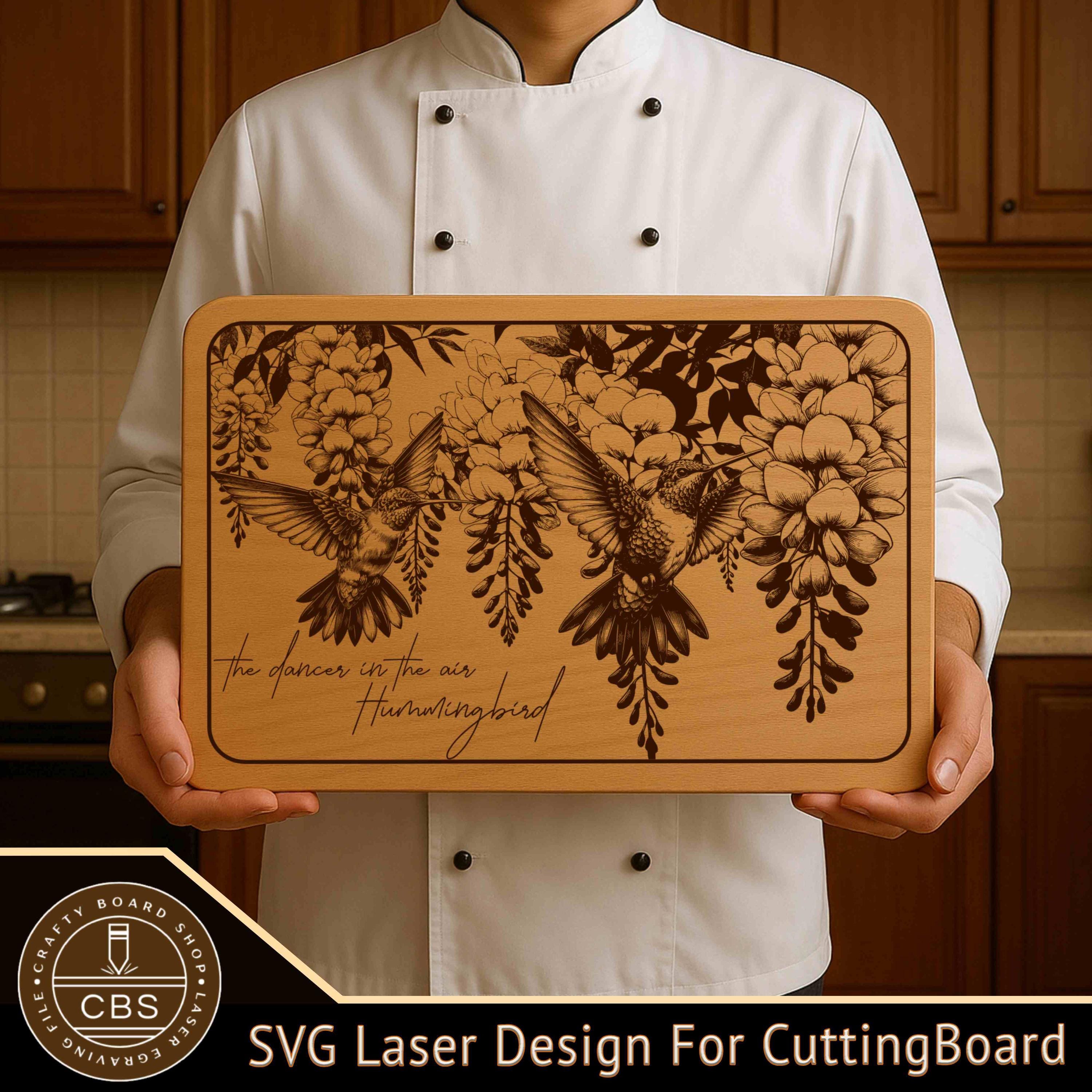 Hummingbird Cutting Board SVG File for Laser Engraving (digital ...