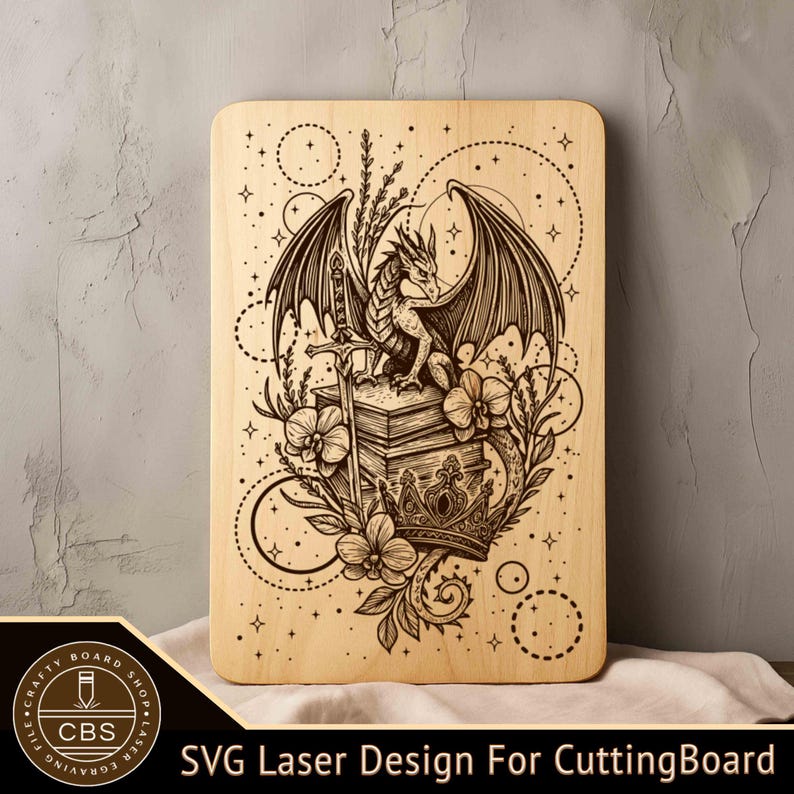 Dragon Cutting Board SVG File: Dragon Laser Engraving Design (digital ...