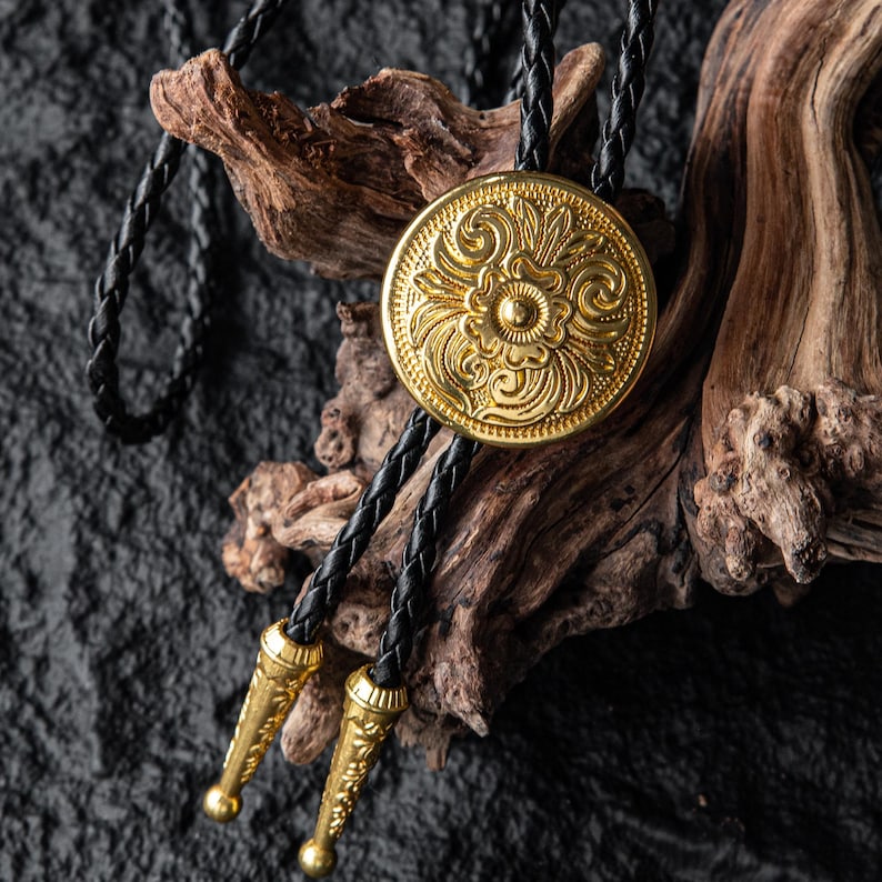 Bolo Tie, Satin Gold Bolo Tie With Leather Cord, Wedding Bolo Tie, Men Women Kids Bolo Tie ...
