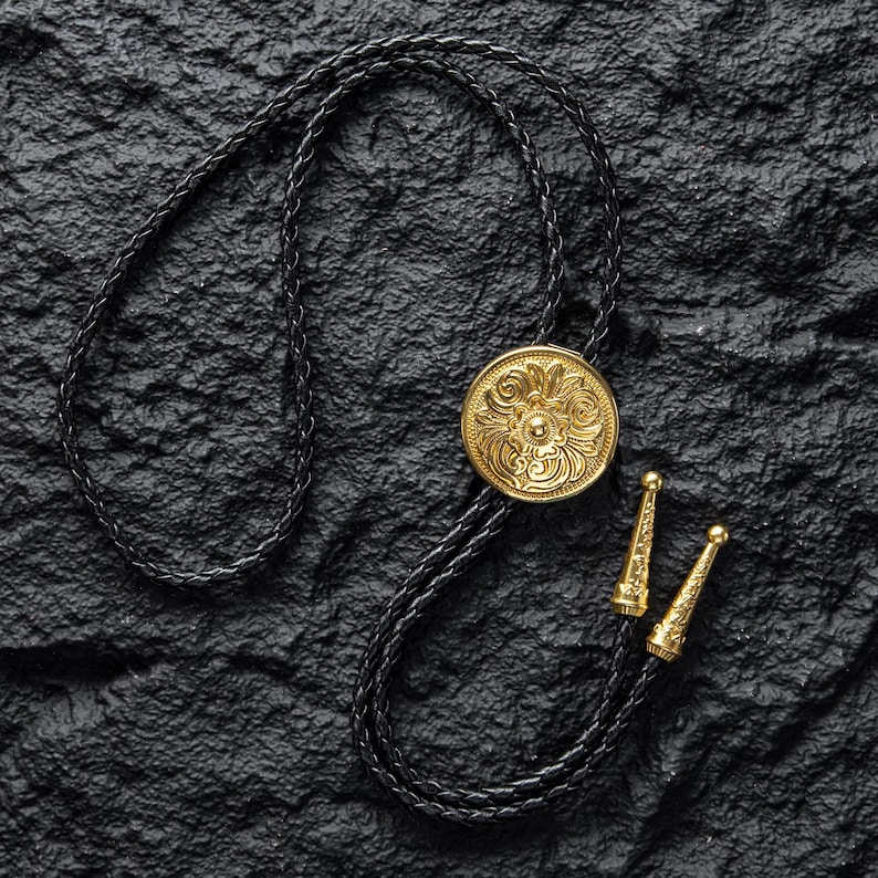 Bolo Tie, Wedding Bolo Tie, Gold Bolo Ties, Bolo Tie With Adjustable Leather Cord, Gift for Boy ...