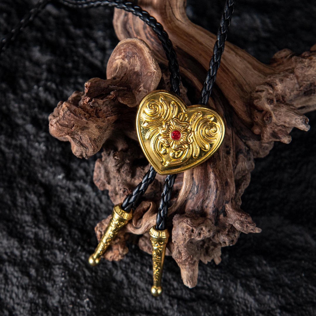 Wedding Gold Bolo Tie, Handmade Red Diamond Heart Bolo Tie - Romantic ...