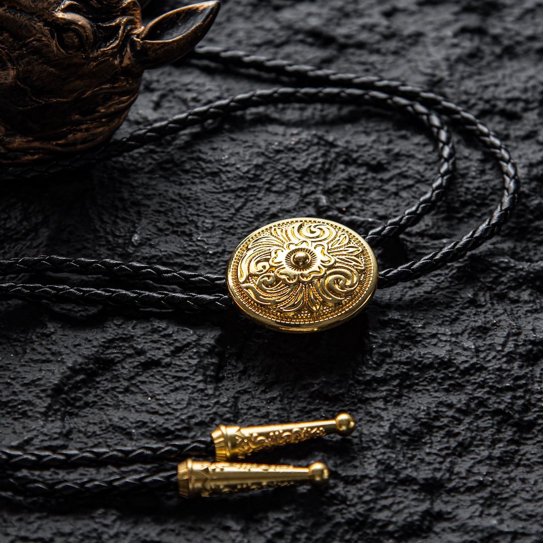 Bolo Tie, Satin Gold Bolo Tie With Leather Cord, Wedding Bolo Tie, Men ...