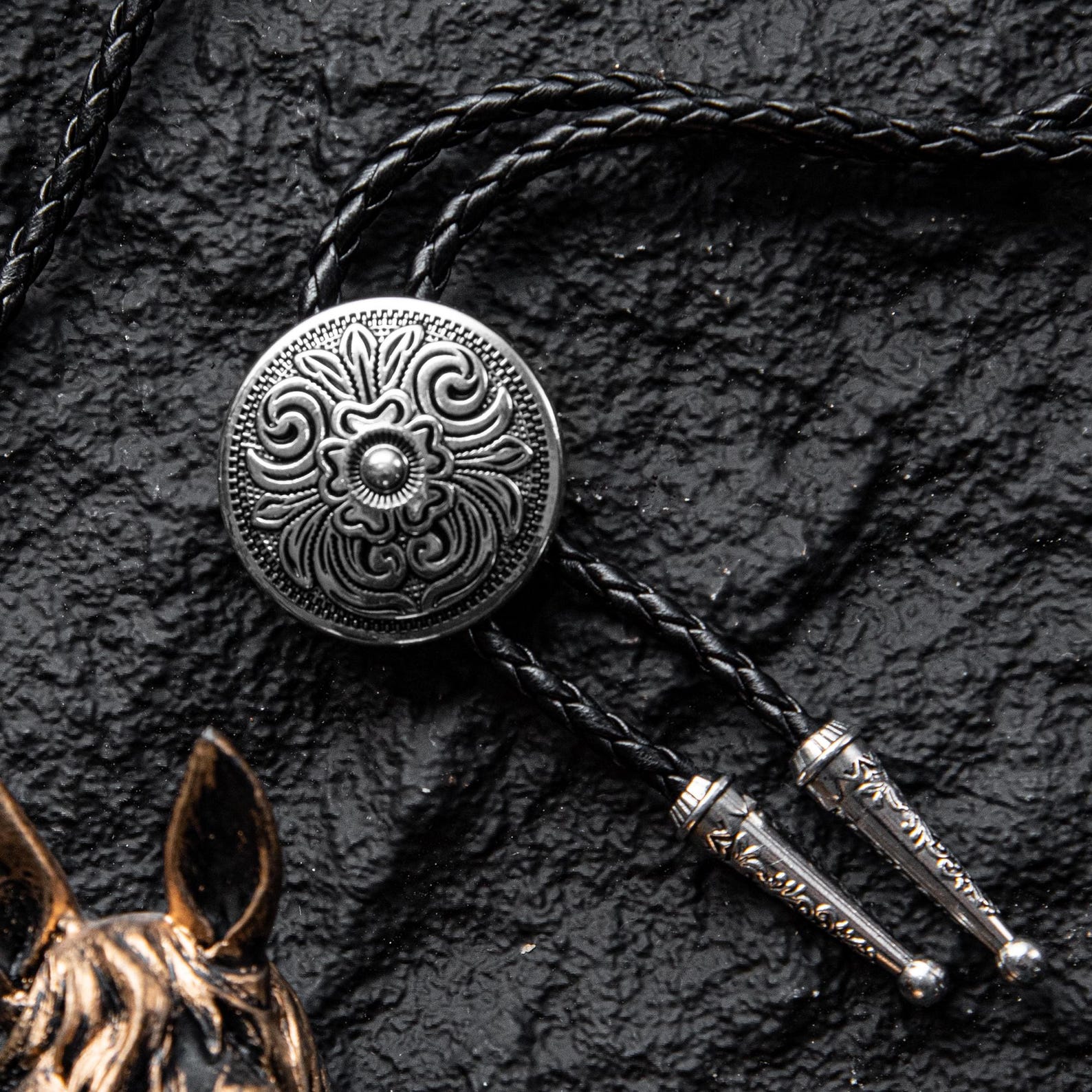 Bolo Tie, Satin Gold Bolo Tie With Leather Cord, Wedding Bolo Tie, Men ...