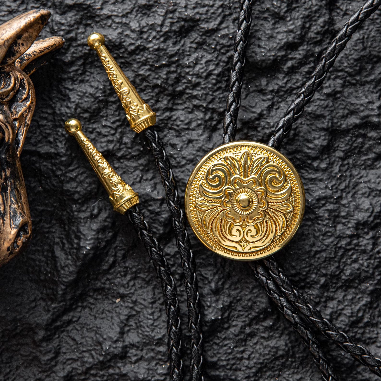 Wedding Bolo Tie, Satin Gold Bolo Tie With Leather Cord, Wedding Bolo ...