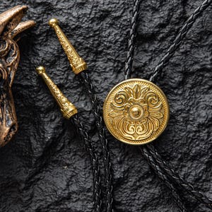 Bolo Tie, Satin Gold Bolo Tie With Leather Cord, Wedding Bolo Tie, Men ...