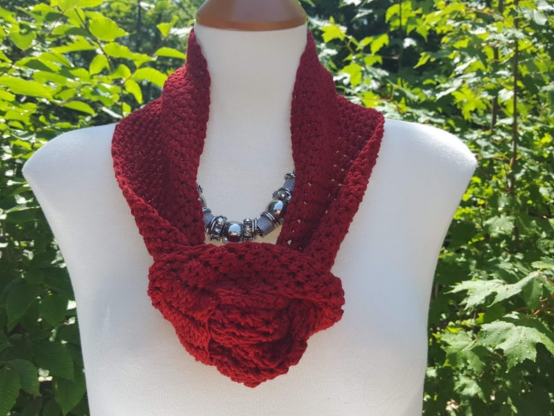 Hand Crocheted Autumn Red Cotton Infinity Scarf-ready TO SHIP - Etsy