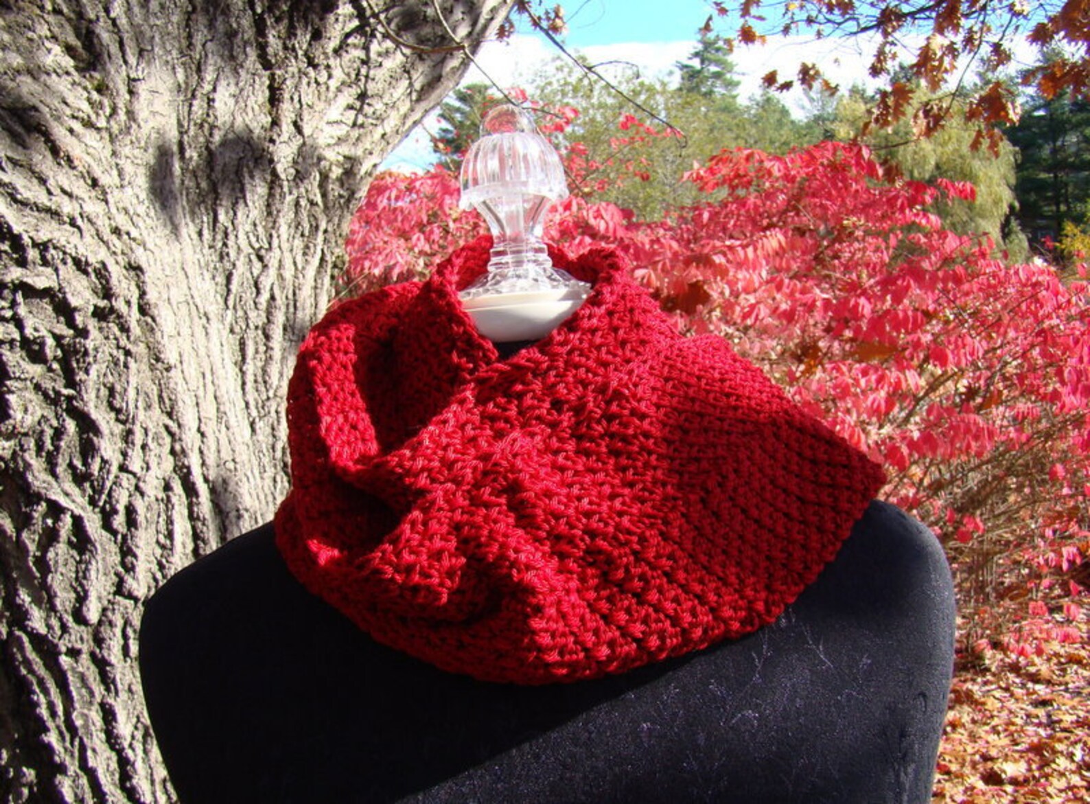 Hand Crocheted Autumn Red Cotton Infinity Scarf-ready TO SHIP - Etsy