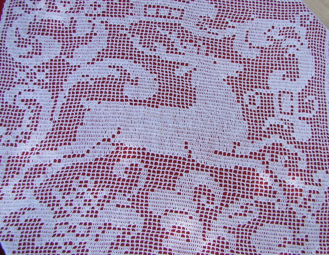 Leaping Deer, Graceful Buck Filet Crocheted Table Runner-ready TO SHIP ...