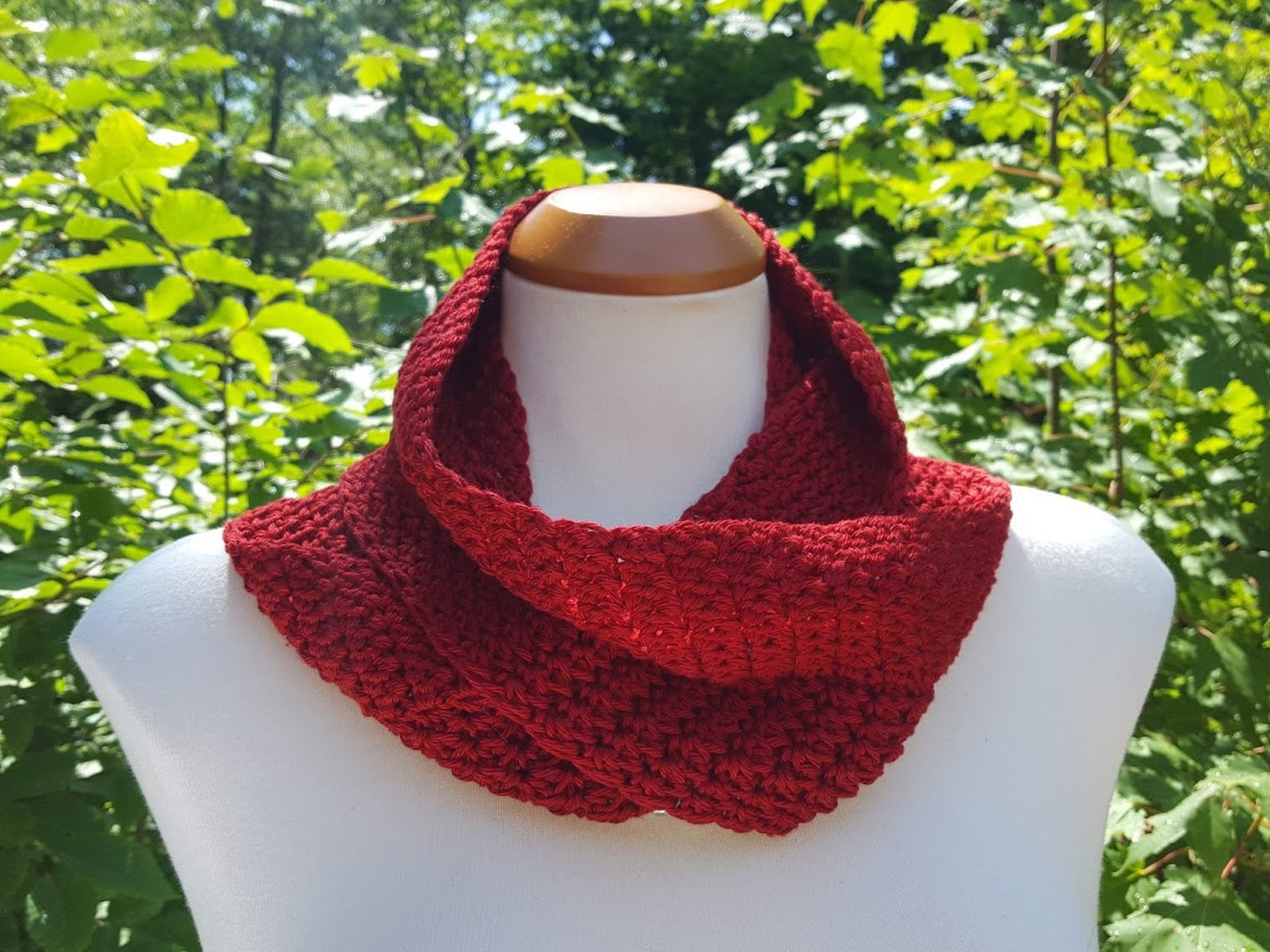 Hand Crocheted Autumn Red Cotton Infinity Scarf-ready TO SHIP - Etsy