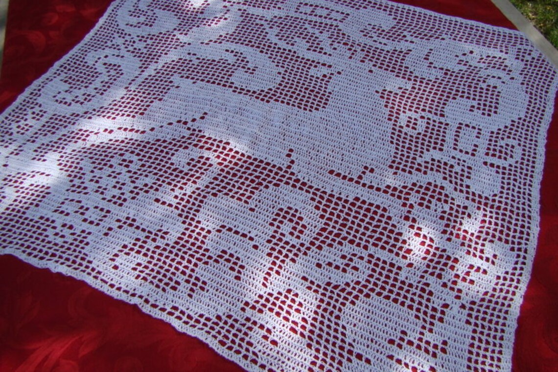 Leaping Deer, Graceful Buck Filet Crocheted Table Runner-ready TO SHIP ...
