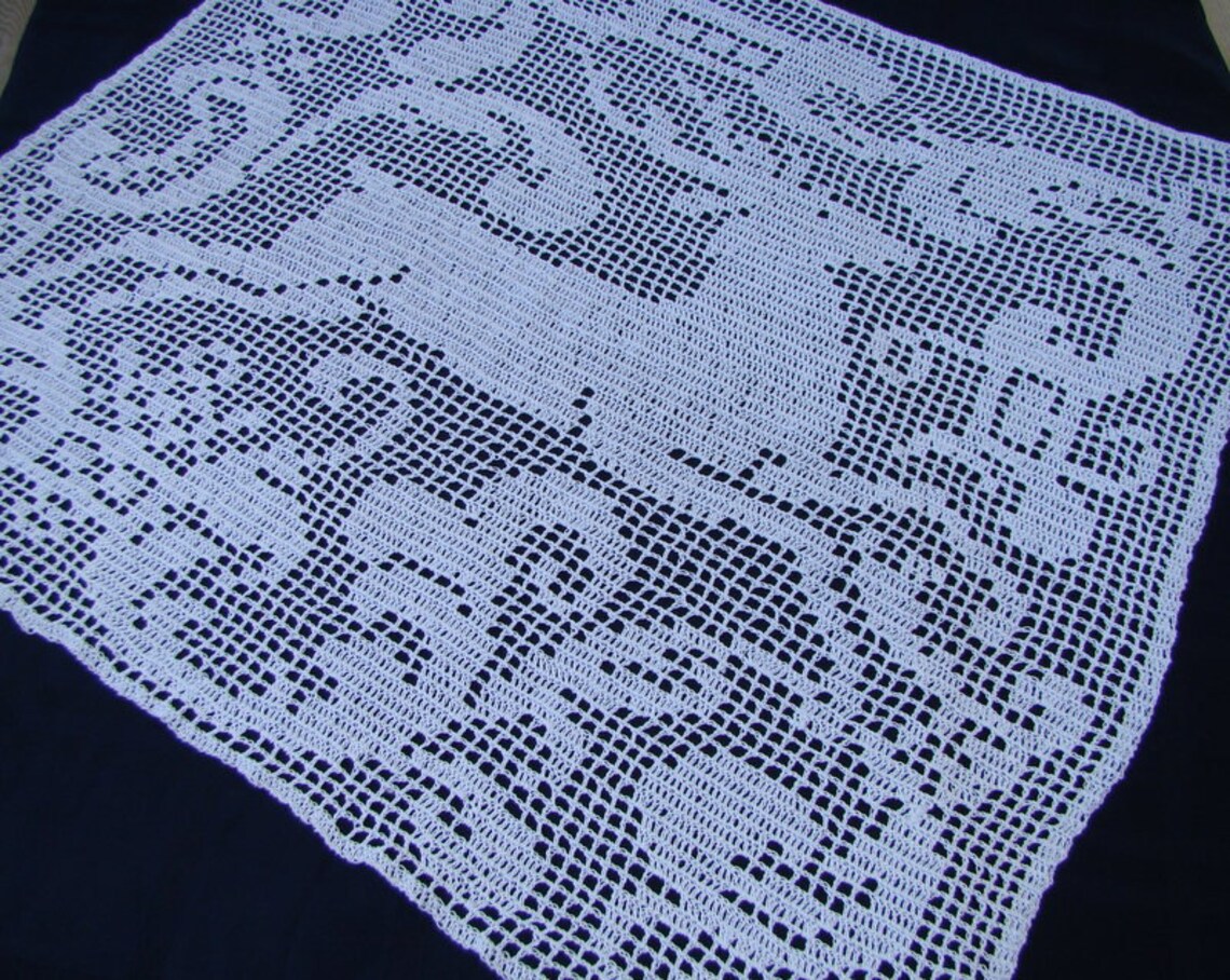 Leaping Deer, Graceful Buck Filet Crocheted Table Runner-ready TO SHIP ...