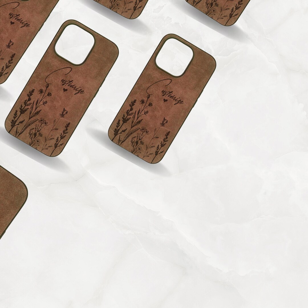 Custom Name Floral Suede Laser Engraved Phone Case – Premium ...