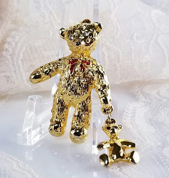 Teddy Bear With Its Teddy Bear Pin Gold Tone Textured Cutie | Etsy