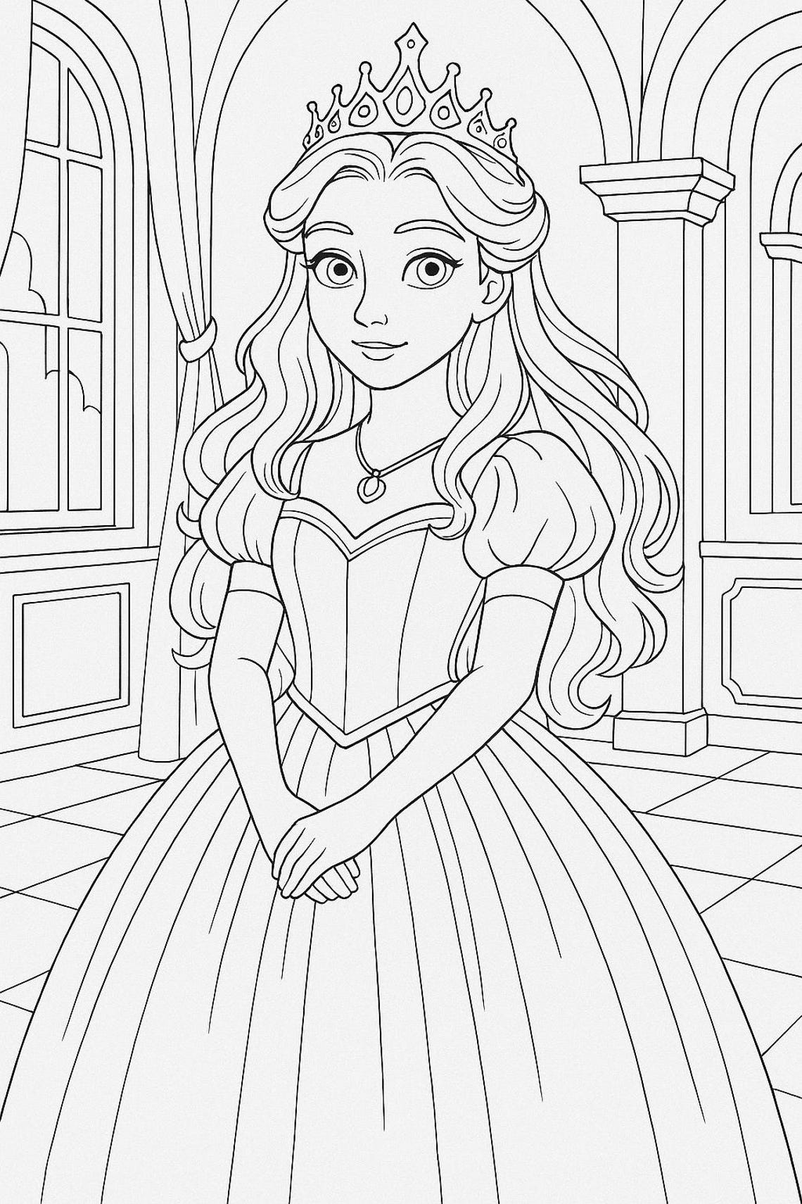 Royal Princess Coloring Page – Cute Printable for Girls | Fairy Tale ...