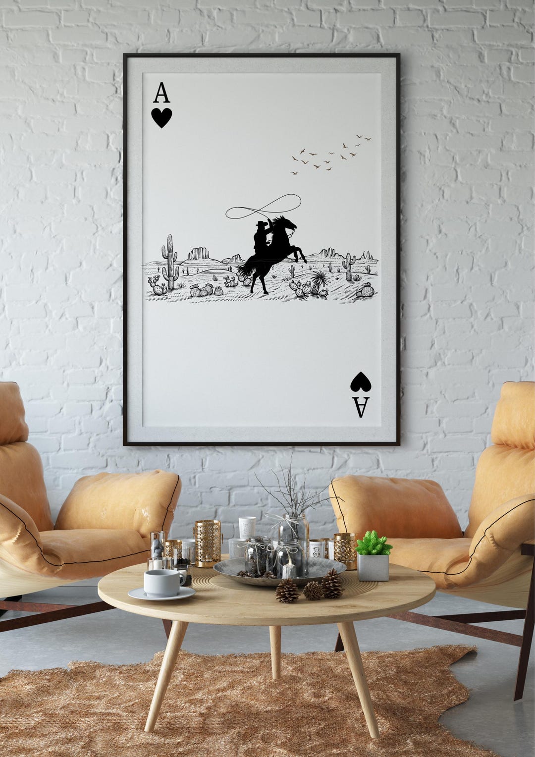 Ace of Hearts Cowboy Wall Art, Western Playing Card Print, Gunslinger ...