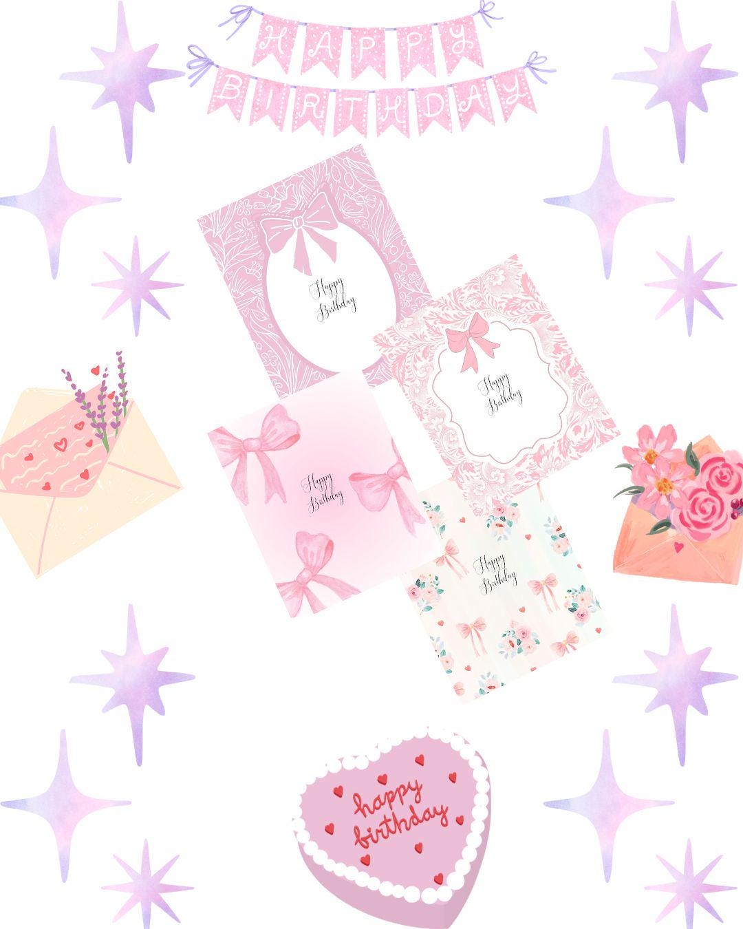 Printable Birthday Cards Set of 4 Pastel Minimalist Design for Instant ...