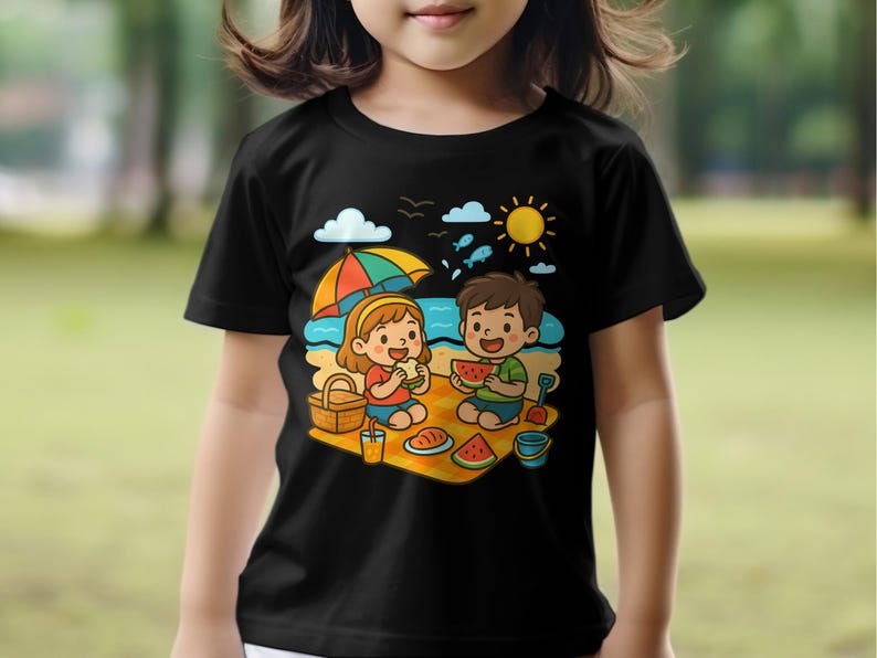 Beach Picnic Kids Clipart: Summer Children's Illustration (PNG Digital ...