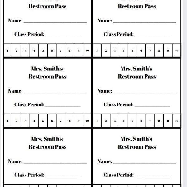 Restroom Passes - Etsy