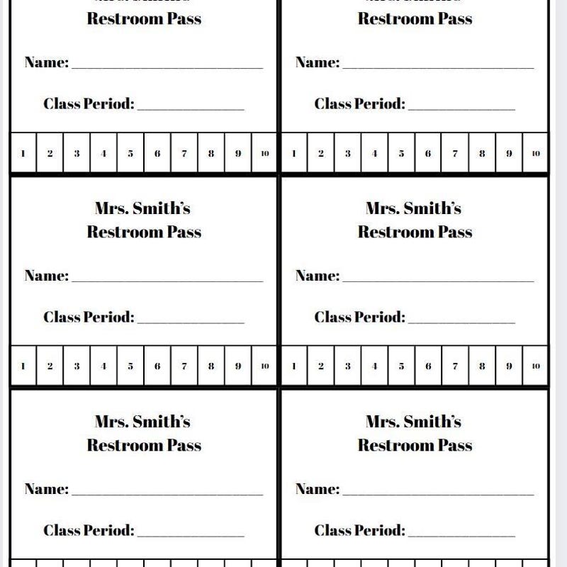 Restroom Passes - Etsy