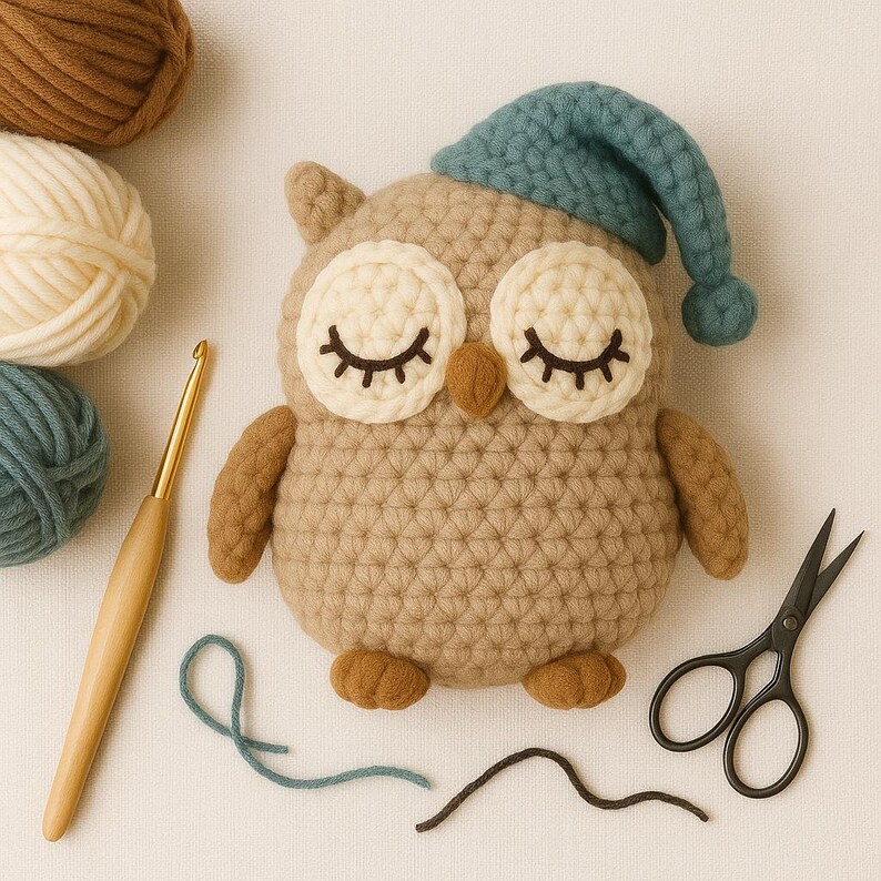 Ollie the Sleepy Owl Crochet Pattern PDF – Beginner Amigurumi Owl ...