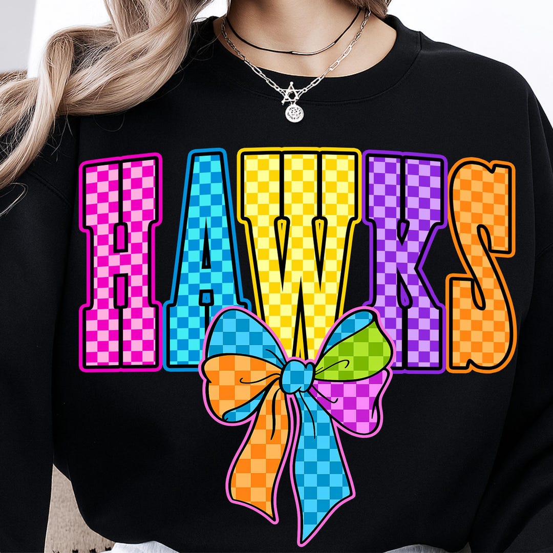 Hawks PNG, Colorful Checkered Letters, School Spirit Design (digital ...
