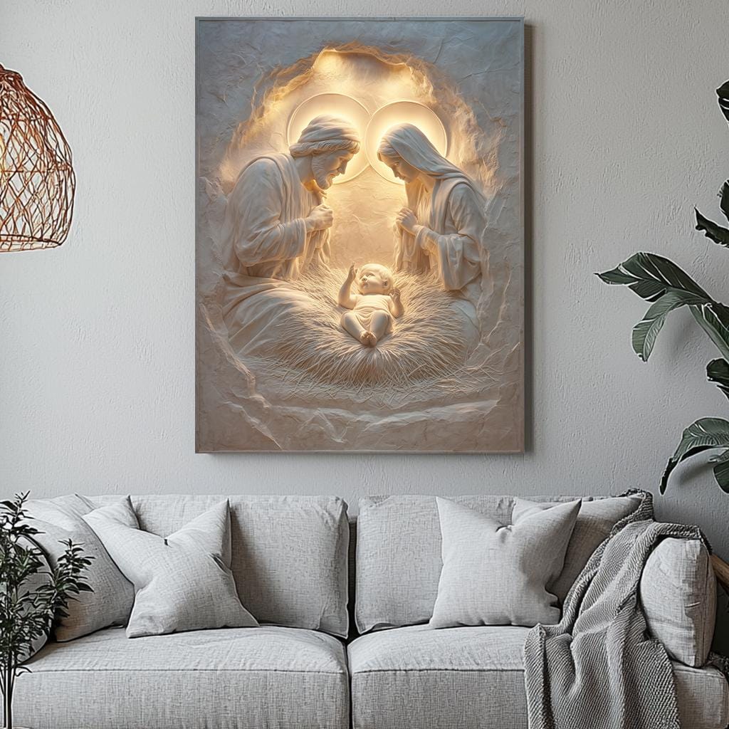 Holy Family Nativity Wall Art – Jesus, Mary & Joseph Canvas in Warm ...