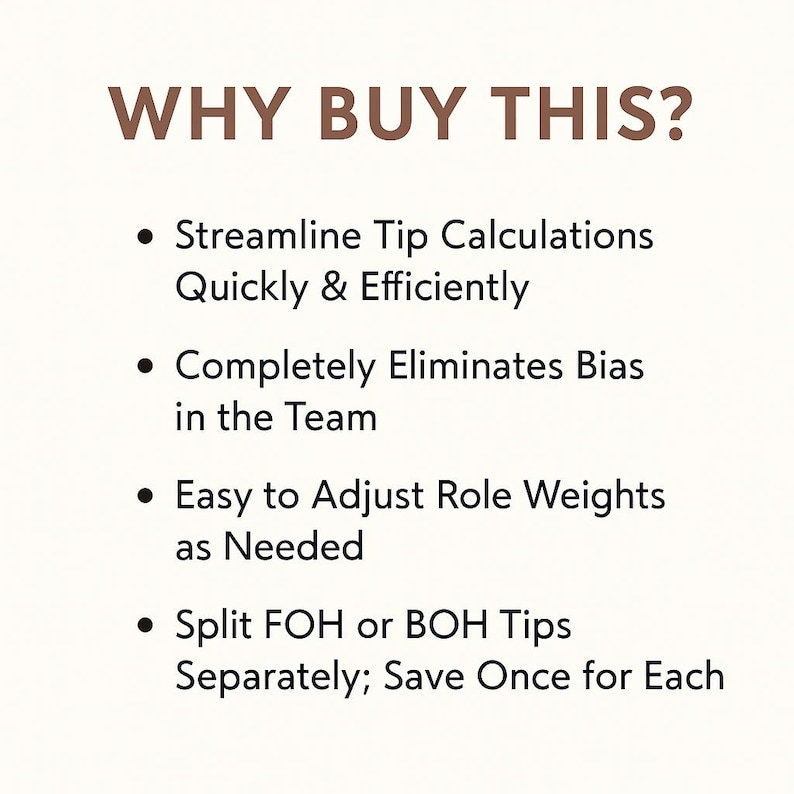 Tip and Gratuity Calculator Template | Role-based Split Sheet | Excel ...