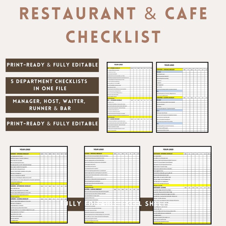 Restaurant & Cafe Checklist | Daily Staff Planner Excel Template ...