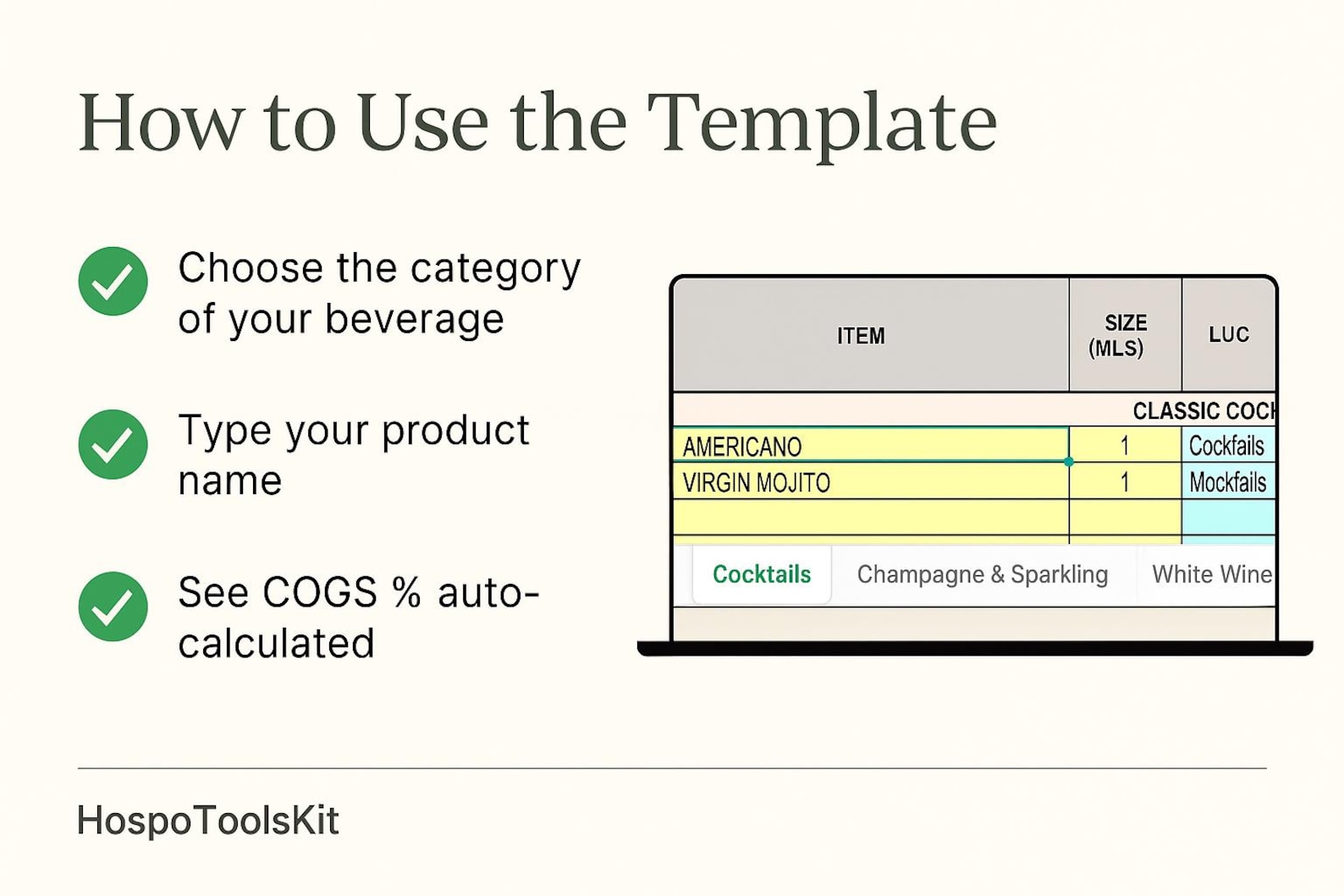 Beverage Cost Calculator Spreadsheet | Bar & Restaurant COGS Excel ...