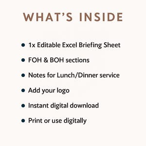 Restaurant Briefing Sheet Template | FOH BOH Shift Planner (editable ...