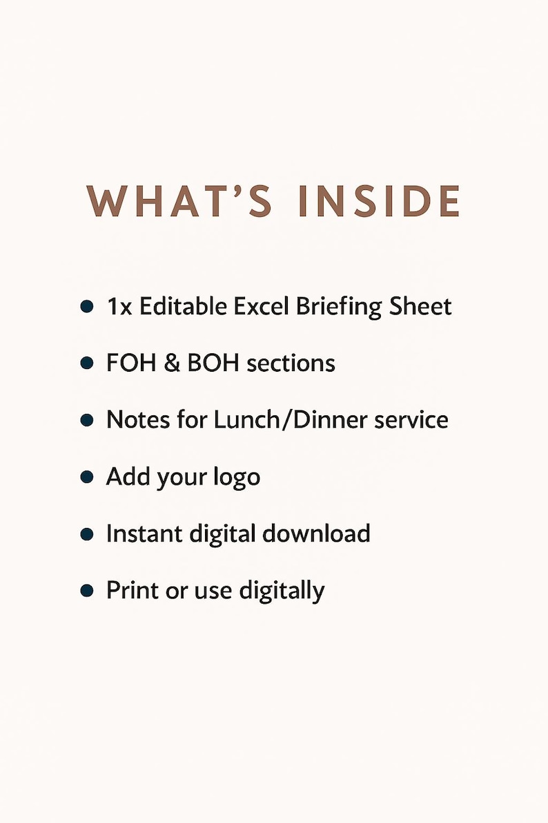 Restaurant & Cafe Briefing Sheet Template | Daily FOH BOH Shift Planner ...