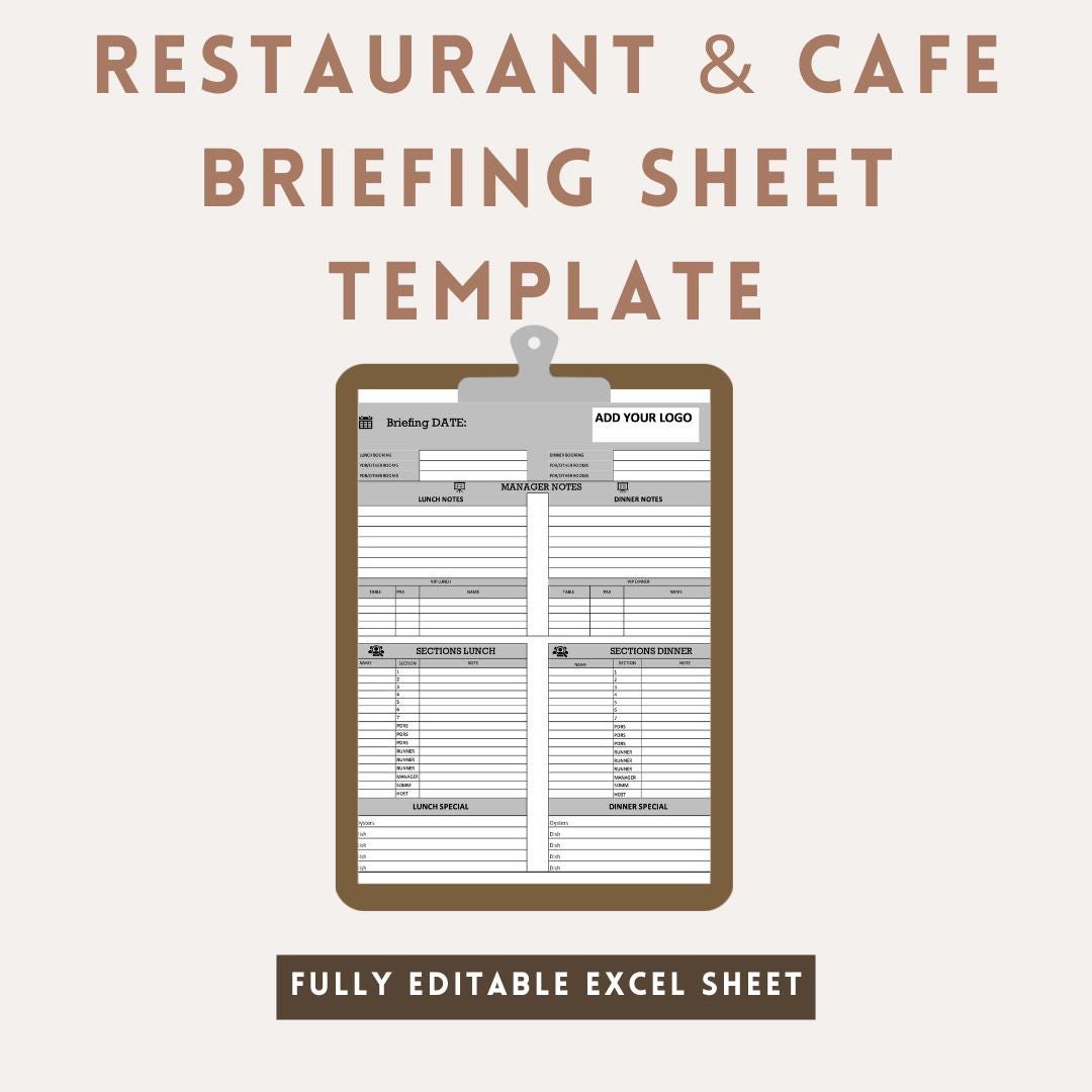 Restaurant & Cafe Briefing Sheet Template | Daily FOH BOH Shift Planner ...