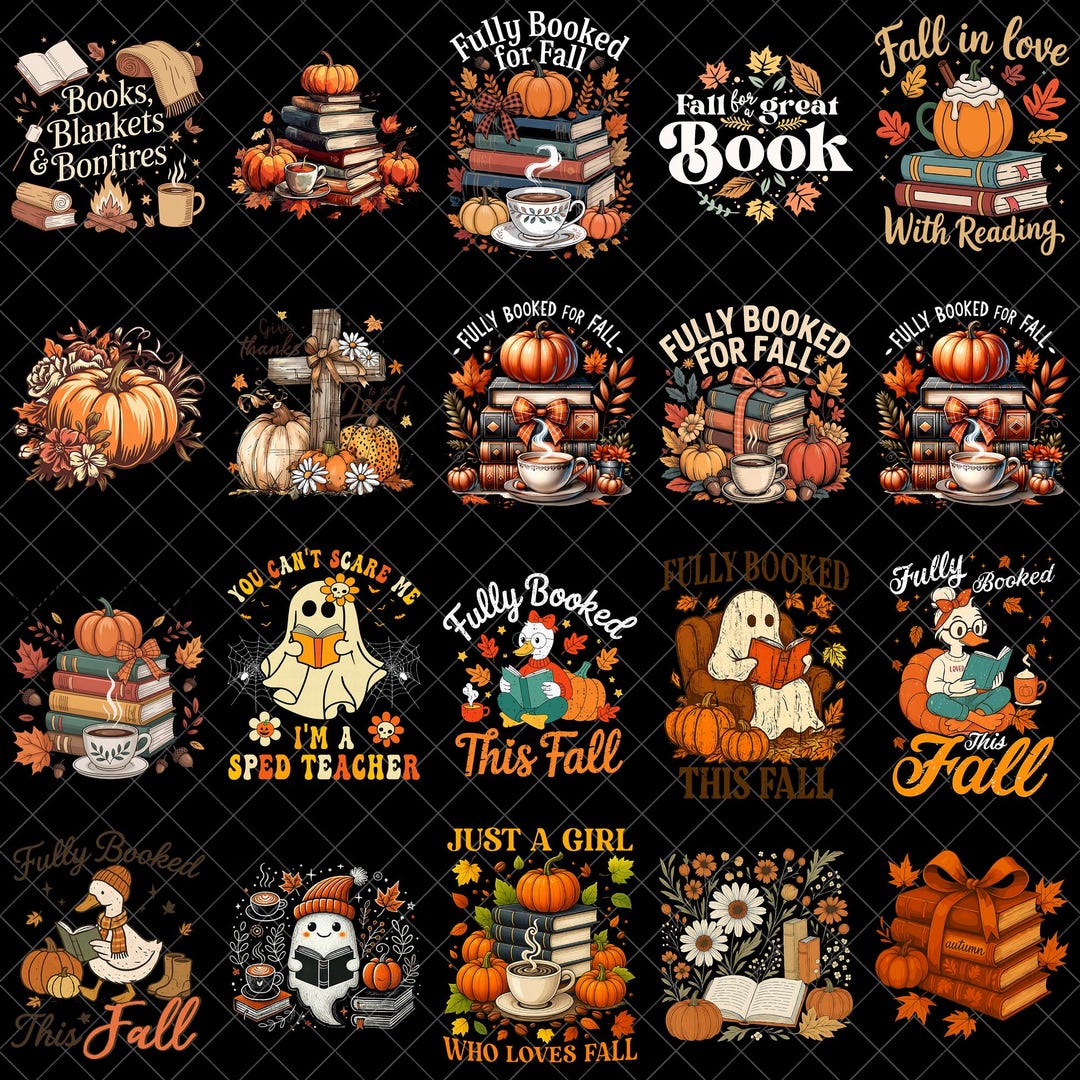 Fully Booked for Fall PNG Bundle, Books, Blankets, Bonfires Fall ...