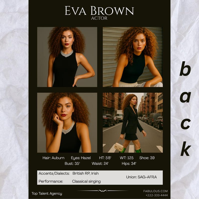 Editable Actor Comp Card Template | Professional Double-sided Resume ...