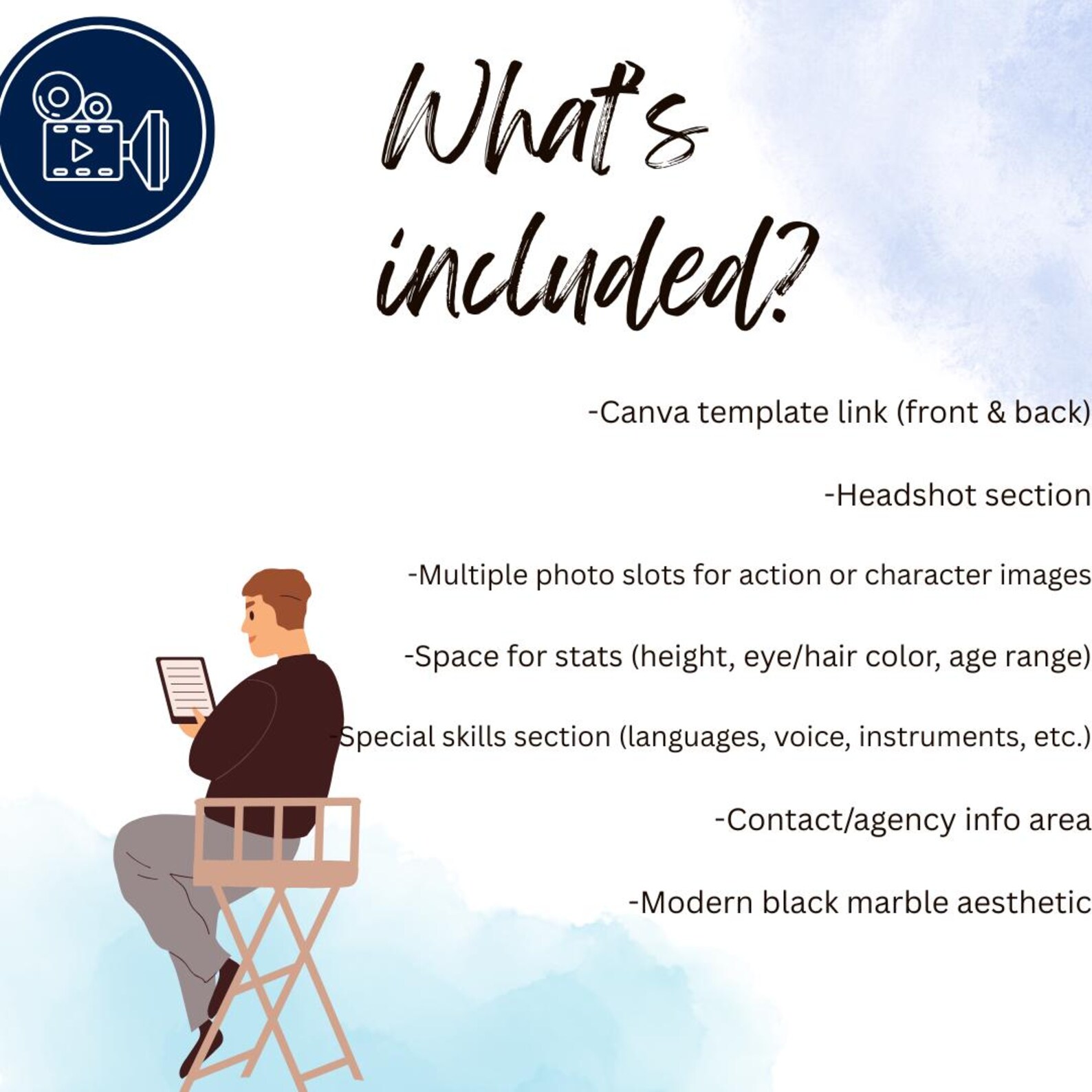 Actor Comp Card Template for Canva | Editable Zed Card Resume for ...
