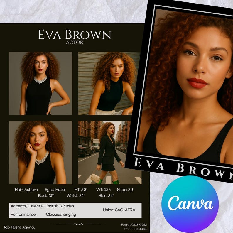 Editable Actor Comp Card Template | Professional Double-sided Resume ...