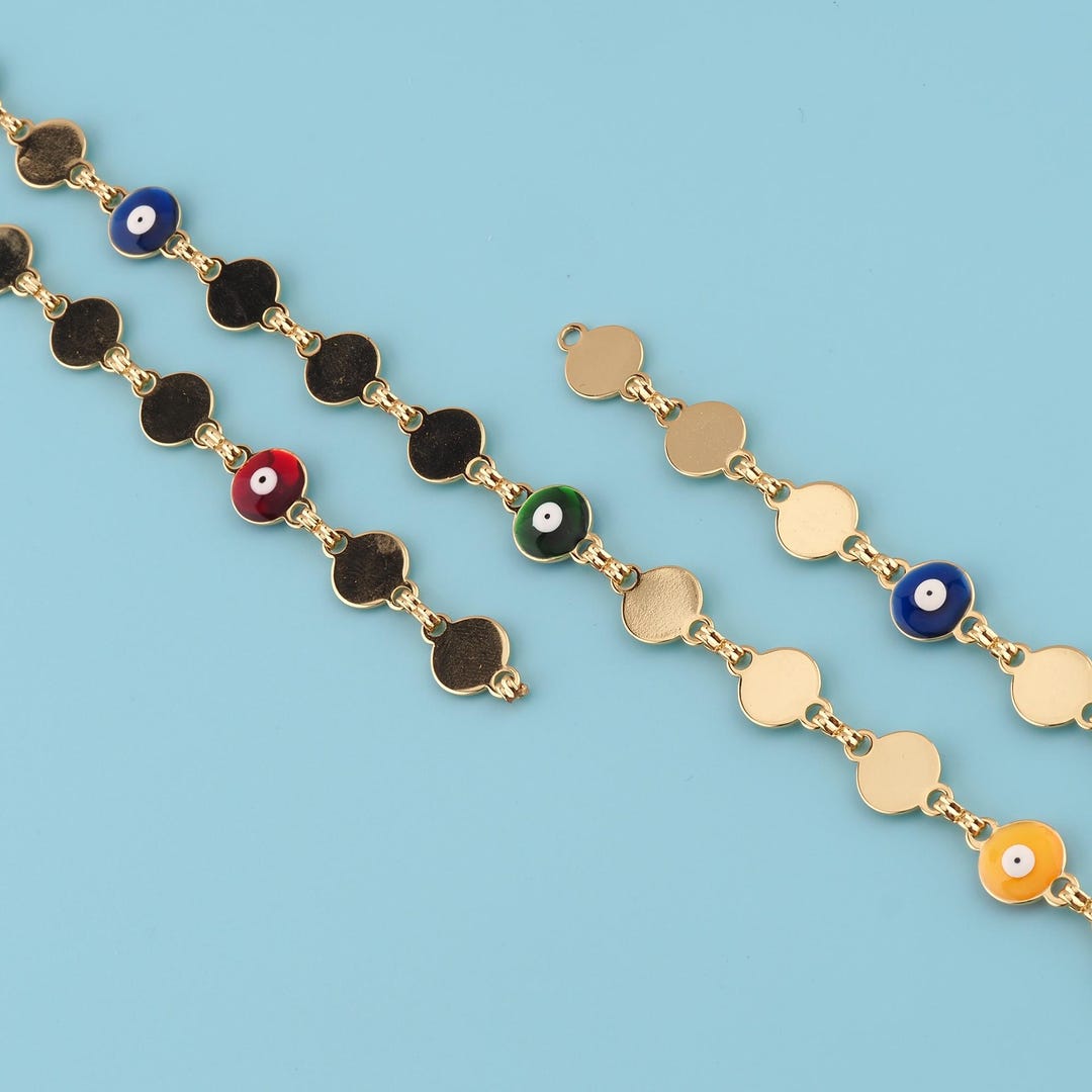 1 Meter 18K Gold Filled Enamel Evil Eye Shape Chain,evil Eye Chain,evil ...