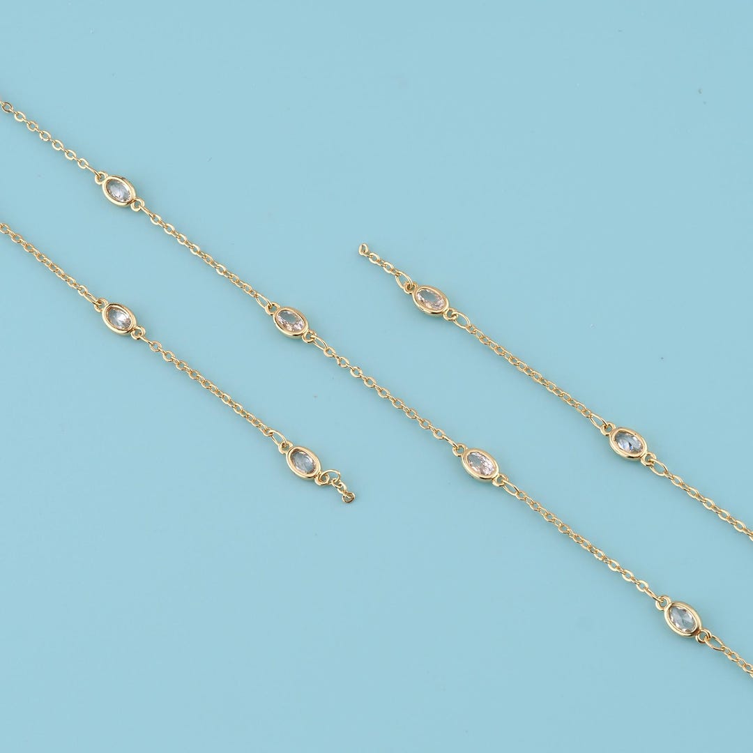 1 Meter 18K Gold Filled CZ Oval Shape Chain,oval Chain,oval Chain,chain ...