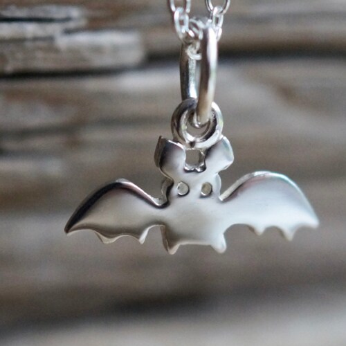 Sterling Silver Bat Necklace Cute Bat Charm Necklace Hanging - Etsy
