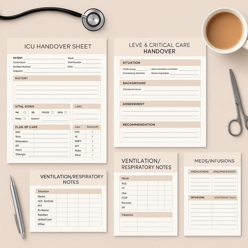 ICU Nurse Report Sheet Bundle | Printable Sbar Template, Meds, Vents ...
