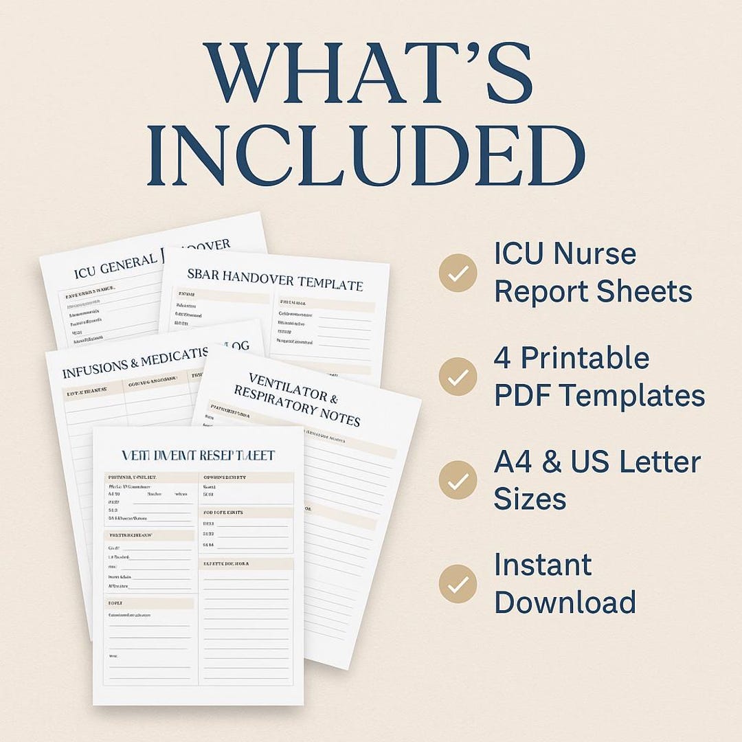 ICU Nurse Report Sheet Bundle | Printable Sbar Template, Meds, Vents ...