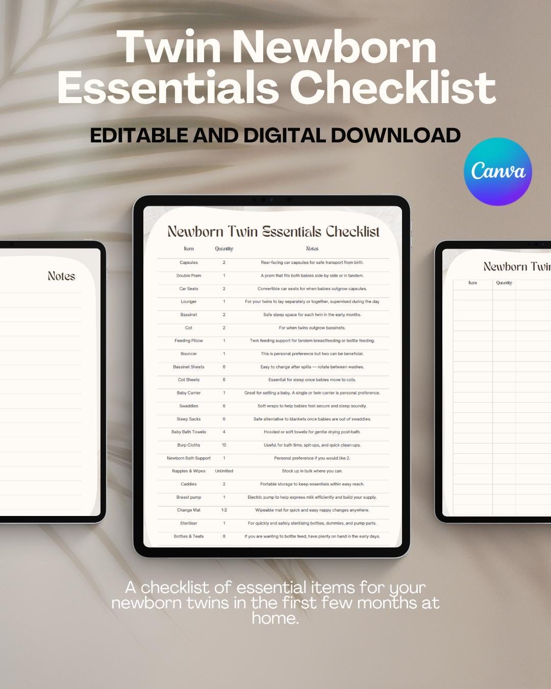 Editable & Printable Newborn Twins Essentials Checklist | Home Must ...